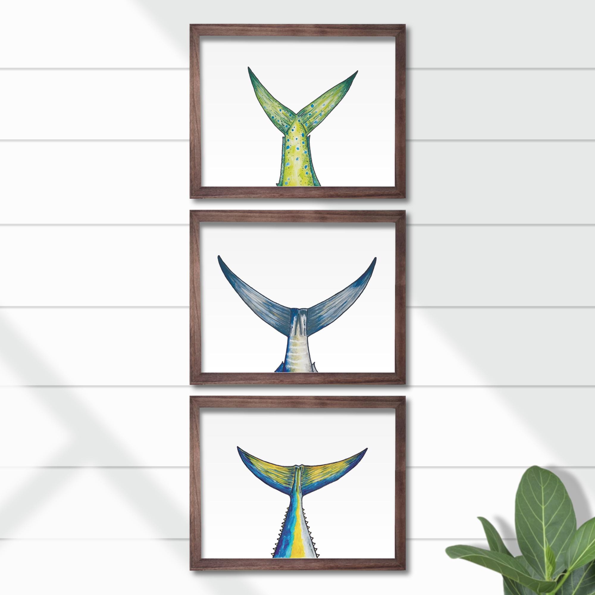 Watercolor Marlin, Yellowfin Tuna, Mahi Fish Tails Art Prints Trio ...