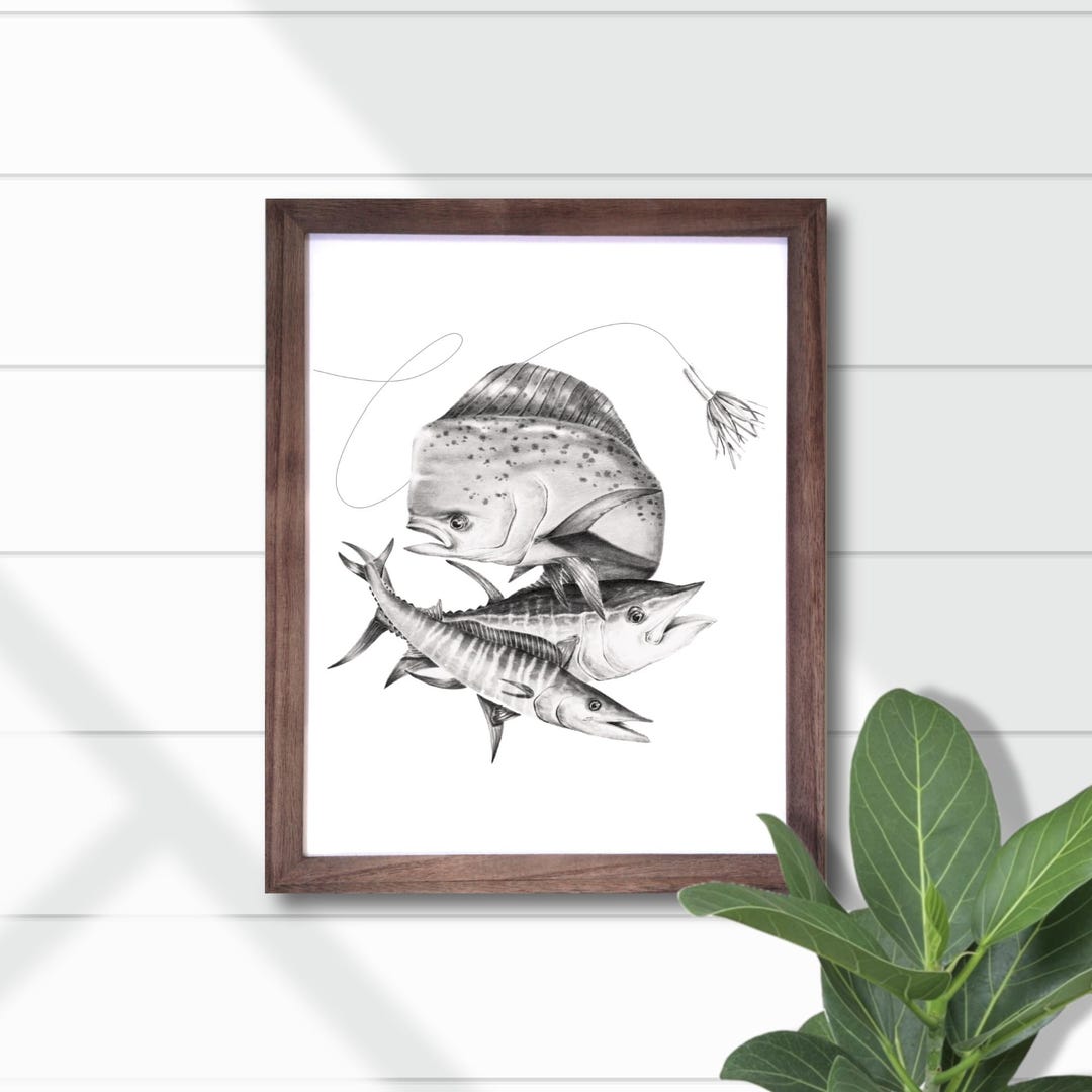 Offshore Fish Slam Fine Art Drawing, Mahi, Yellowfin Tuna, Wahoo ...
