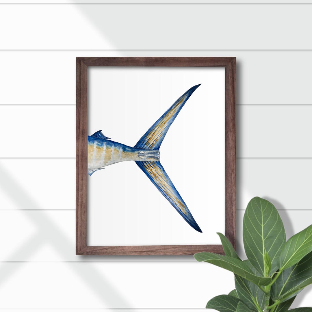 Watercolor Sailfish Fish Tail Art Print: Coastal Tropical Home Decor ...
