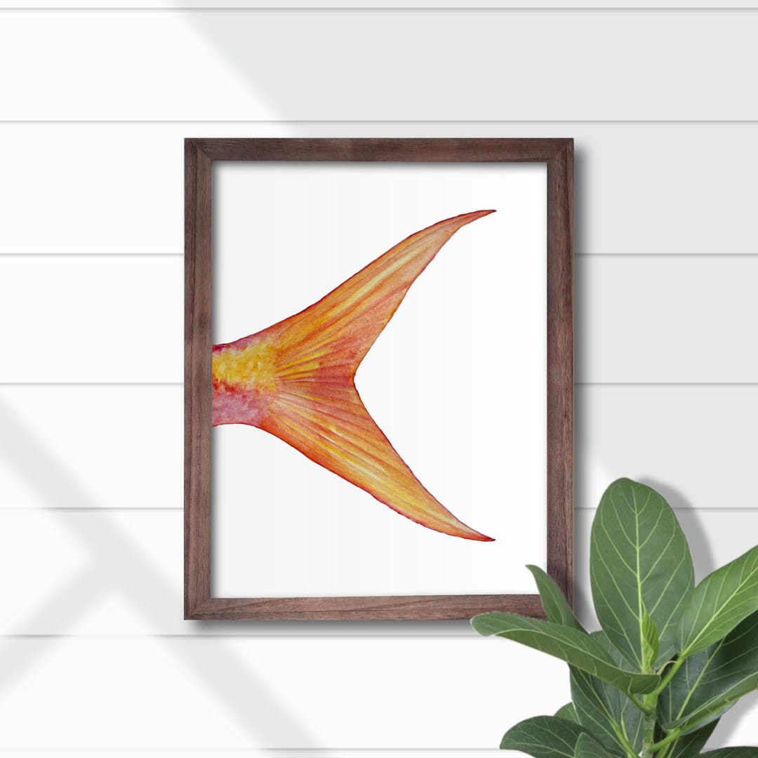 Watercolor Yellowtail Snapper Fish Tail Art Print: Coastal Tropical ...