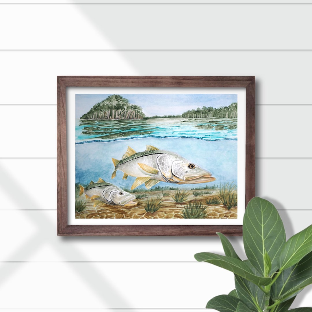 Watercolor Crystal River Florida Snook Art Print: Coastal Tropical Home ...