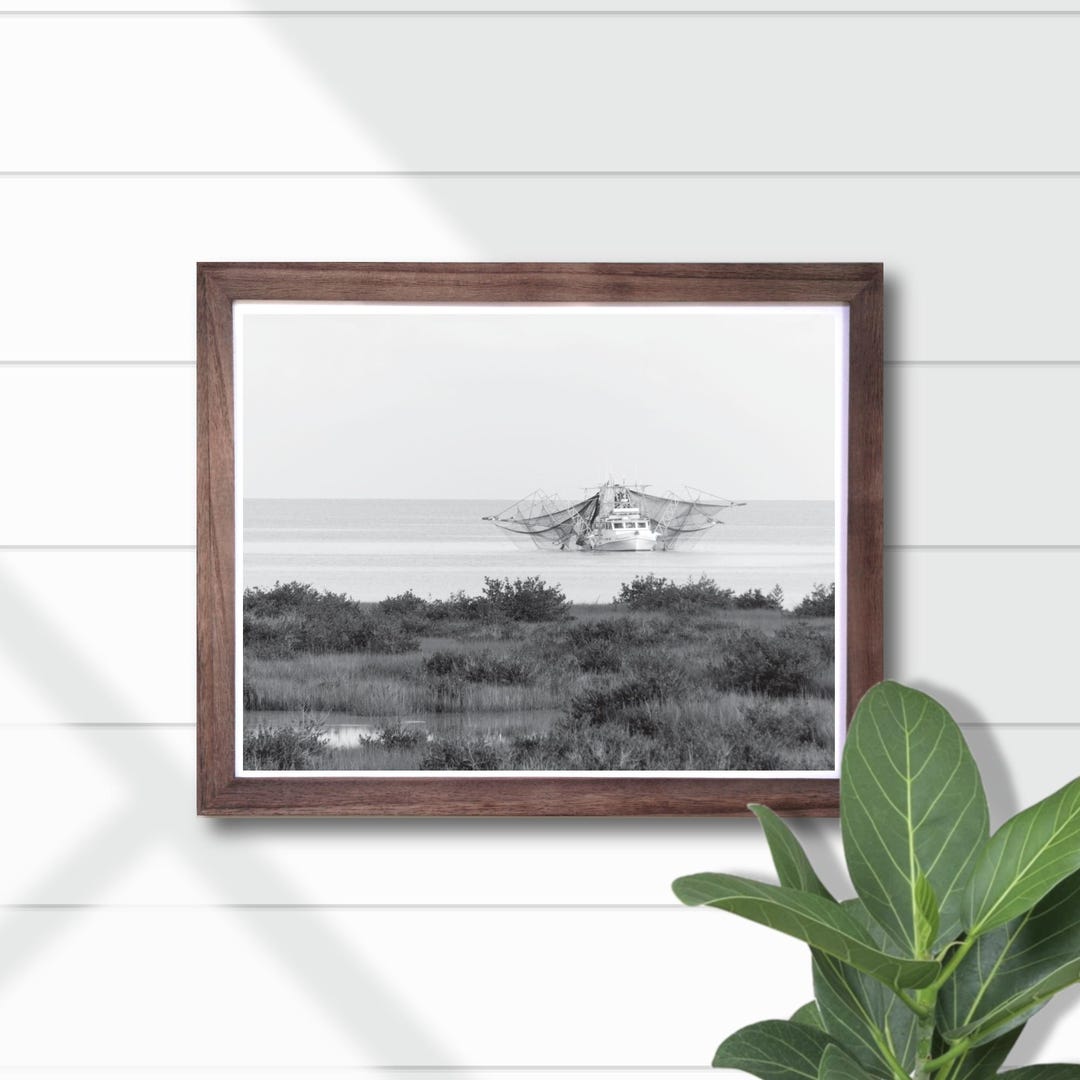 Trawler on the Gulf Photography Print, Black, White, Minimalistic, Home ...