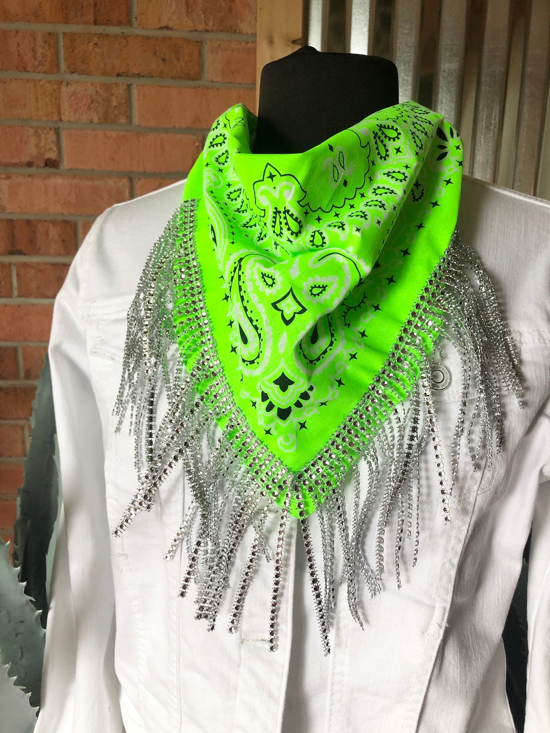 Disco Bachelorette Party / Rhinestone Fringe Bandana / Neon Green ...