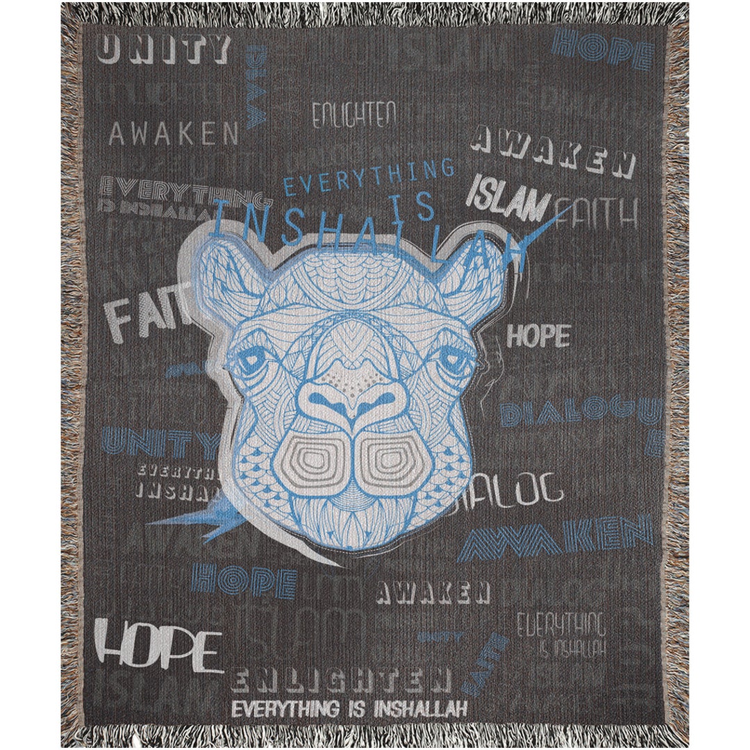 Inshallah Typo Kazwa the Camel Logo Woven Throw Blanket | Unique With ...