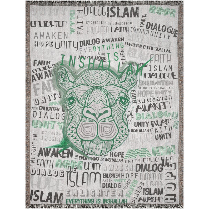 Inshallah Typo Kazwa the Camel Logo Woven Throw Blanket | Unique With ...