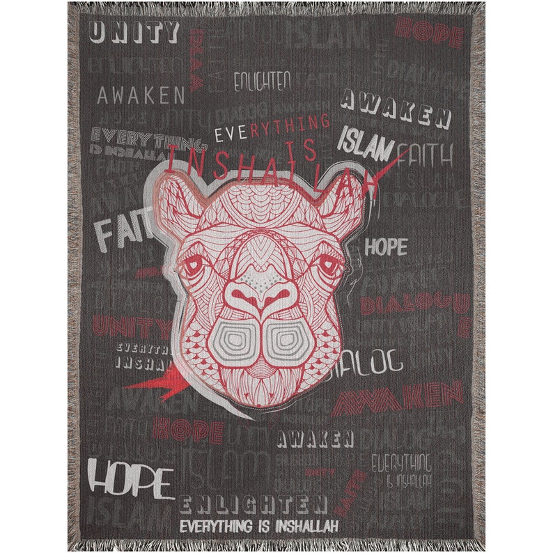 Inshallah Typo Kazwa the Camel Logo Woven Throw Blanket | Unique With ...