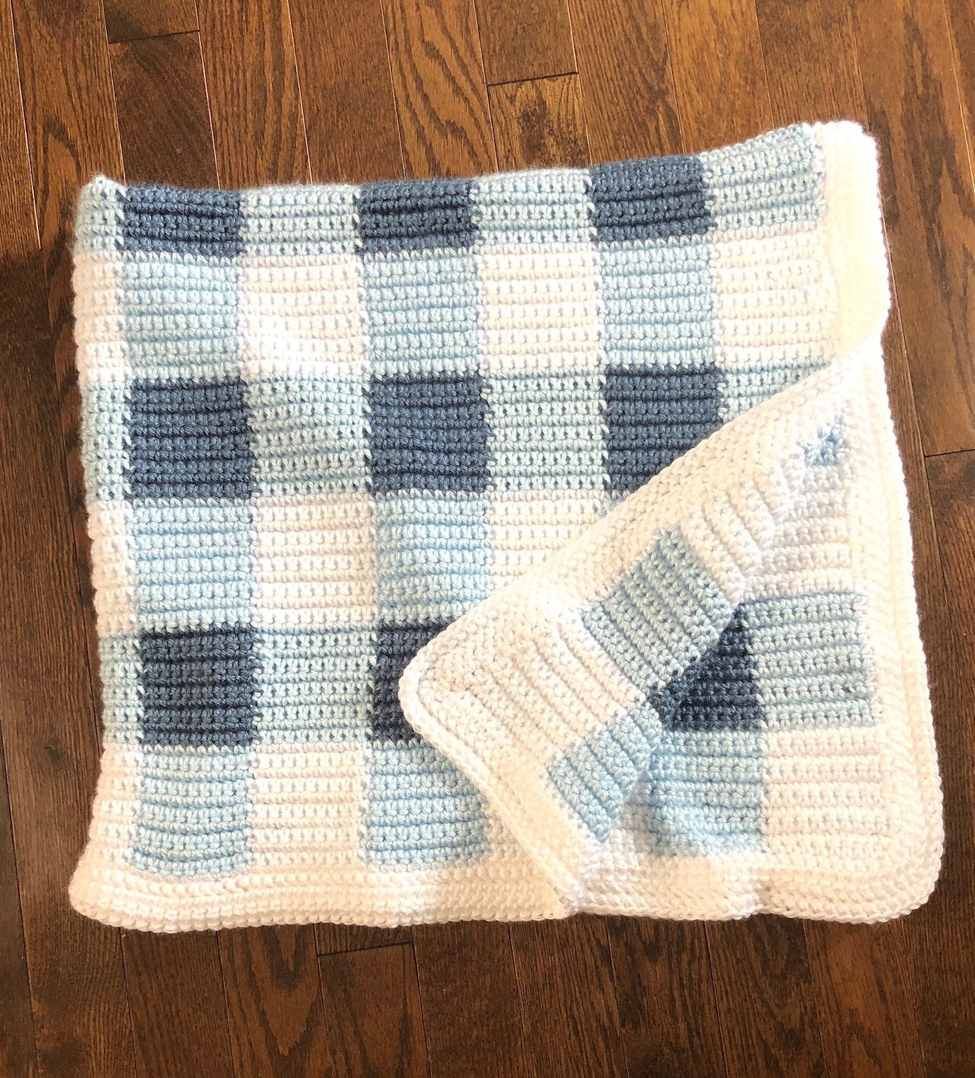 Blue & White Check Crochet Blanket - Etsy