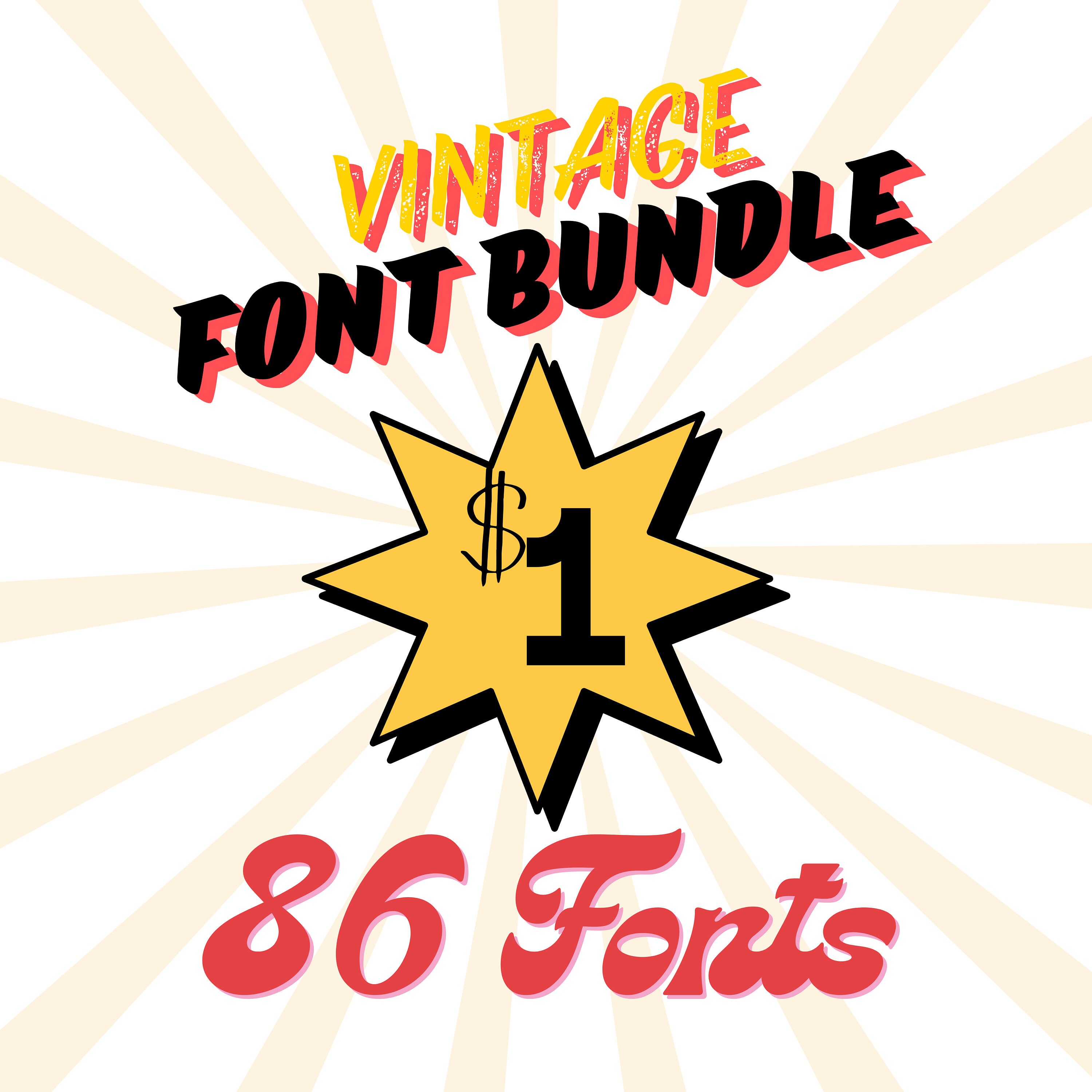 Vintage Font Bundle 86 Retro Typeface Collection for Crafting, DIY ...