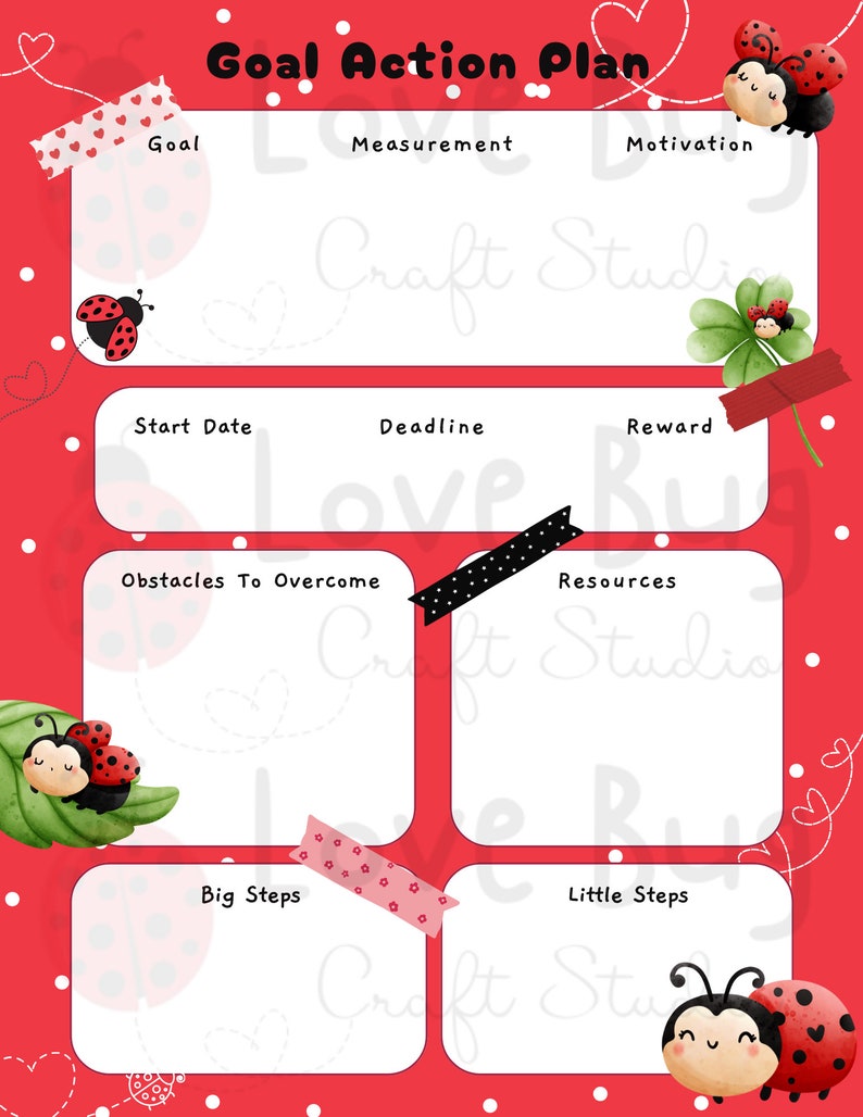 Ladybug Themed Digital Planner - Goal Action Plan Page - Etsy