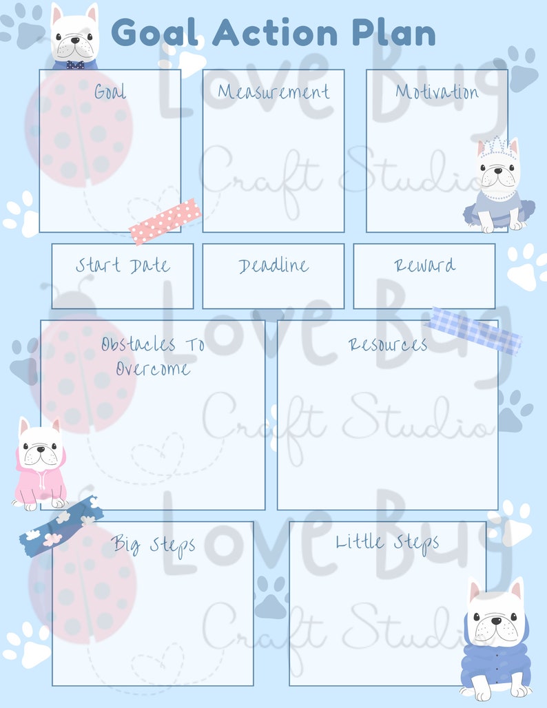 French Bulldog Themed Digital Planner - Goal Action Plan Page - Etsy