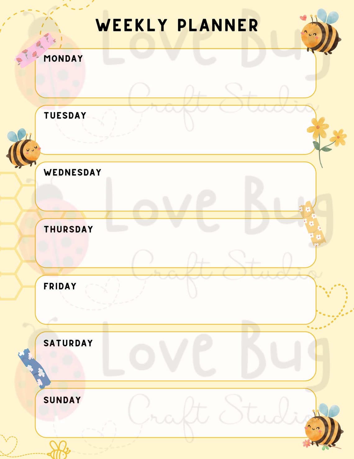 Bumble Bee Themed Digital Planner - Weekly Planner Page - Etsy