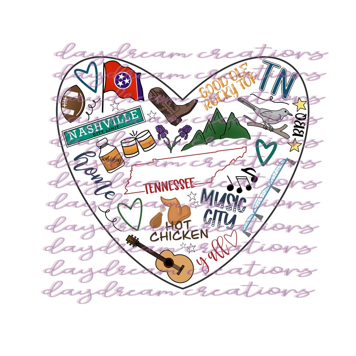 Tennessee Heart Hand-drawn Design Hand-drawn Tennessee | Etsy