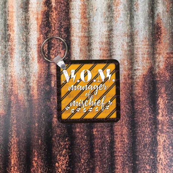 MOM Manager of Mischief Yellow & Black Keychain Design - Etsy