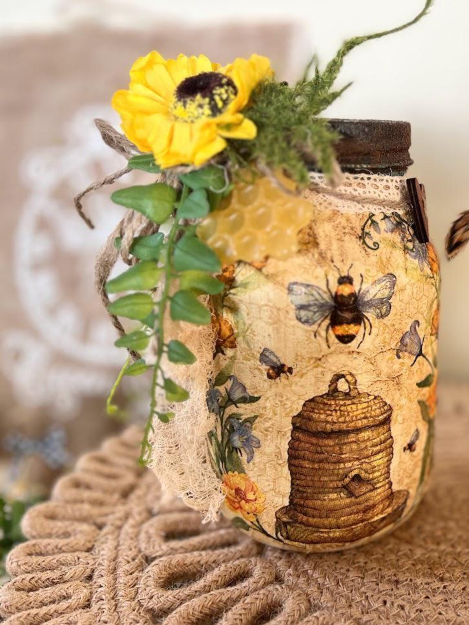 Bee Hive Jar Decor, Honey Jar, Bee Lover, Coffee Bar Decor, Birthday ...