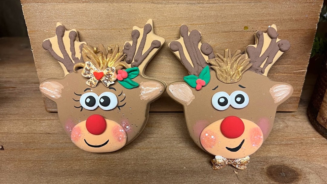 Set of 2 Reindeer Faux Cookies, Reindeer Cookie, Christmas Cookie Decor ...