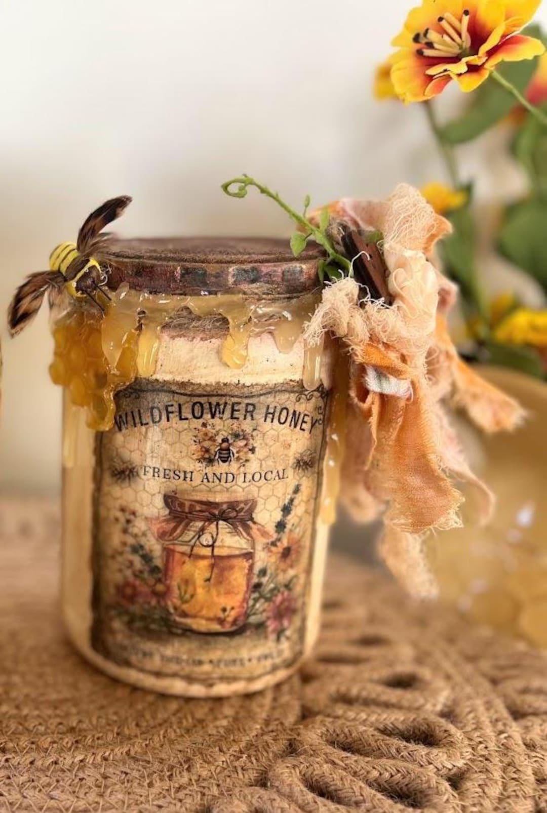 Bee Jar Wildflower Honey,, Honey Jar, Bee Hive, Bee Lover, Decor ...