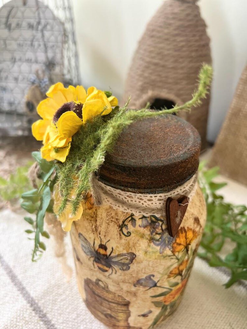 Bee Hive Jar Decor, Honey Jar, Bee Lover, Coffee Bar Decor, Birthday Gift, Tiered Tray Decor ...