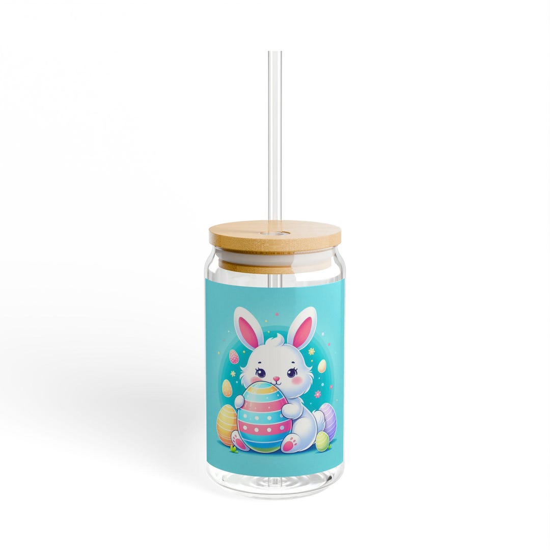 Cute Bunny Easter Sipper Glass, 16oz Drinkware, Spring Holiday Cup, Kid ...