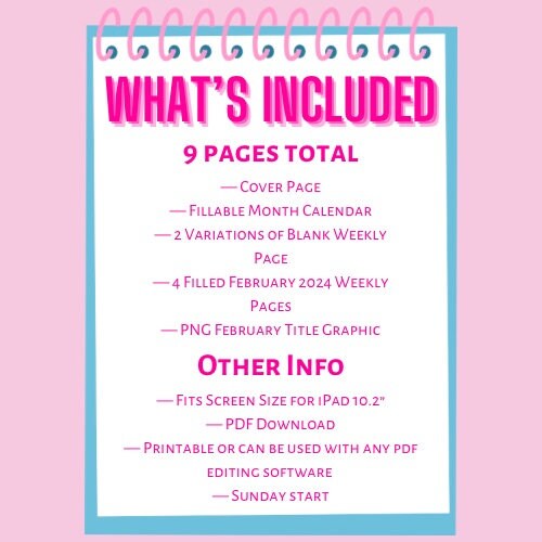 Digital Download February 2024 Calendar Planner Template - Etsy
