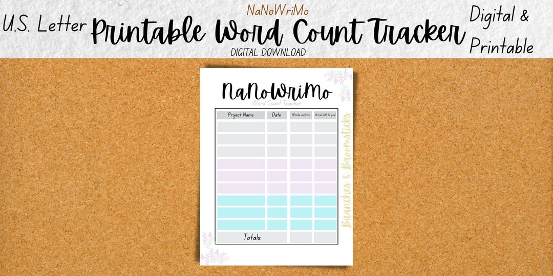 Printable Nanowrimo Word Count Tracker in Mint & Lilac With Feather ...