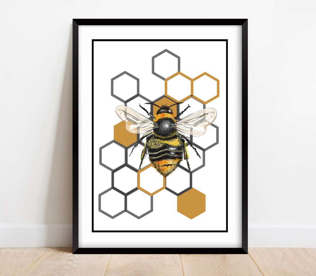 Bee Print Modern Bee Art Bumblebee Art British Wildlife - Etsy