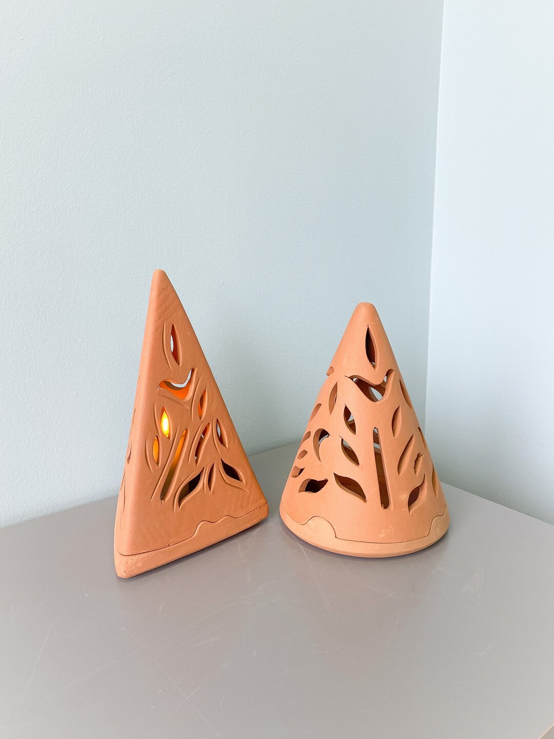 Cone and Pyramid Handmade Terracotta Clay Cute Boho Lanterns - Etsy
