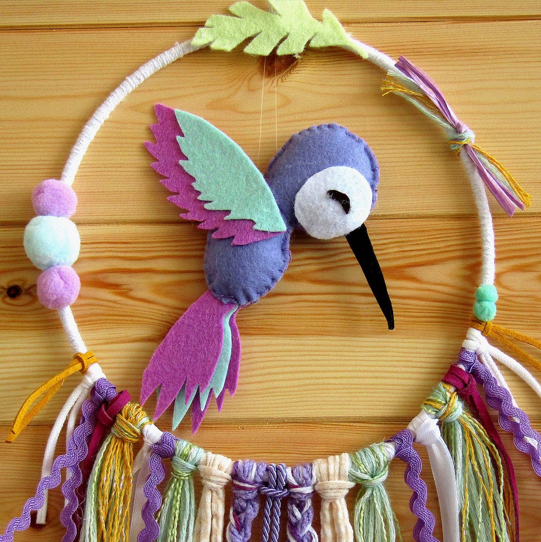 Personalized Pastel Hummingbird Dreamcatcher - Baby Wall Decor, Birth ...