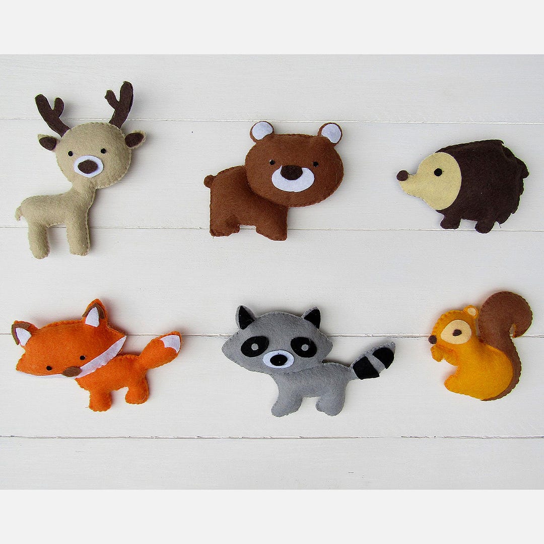 Felt Forest Animals Handmade Decorations: Fox, Deer, Bear, Hedgehog ...