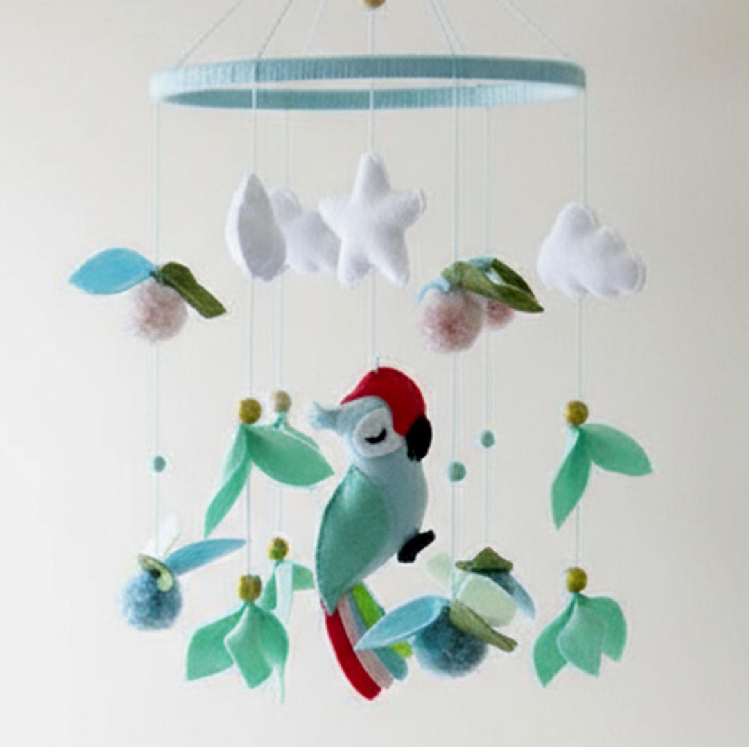 Felt Parrot Baby Mobile – Clouds and Stars – Nature Children’s Room ...
