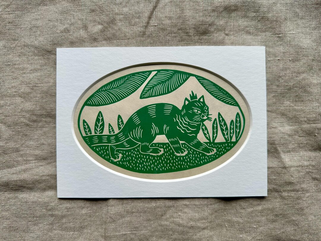 Warrior Cat Linocut Print Jungle Animal Queen Art - Etsy