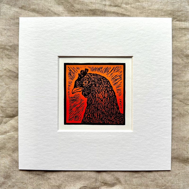 Chicken Linocut - Etsy