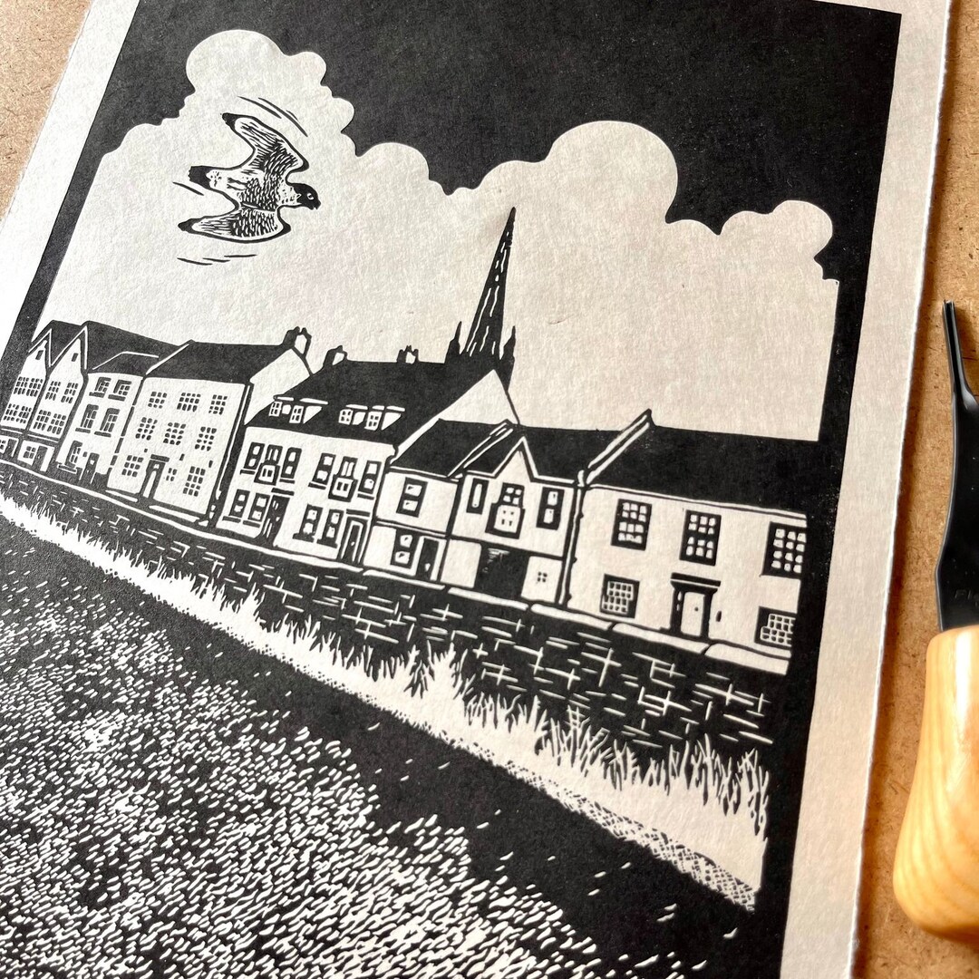 Cathedral Norwich Linocut Print 'falcons Over Fye' Limited Edition Art ...