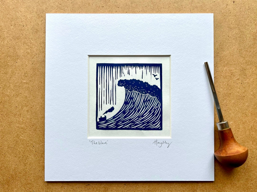 Linoprint Mini 'the Wave' Original Linocut Print Block Ocean Sea Wave ...