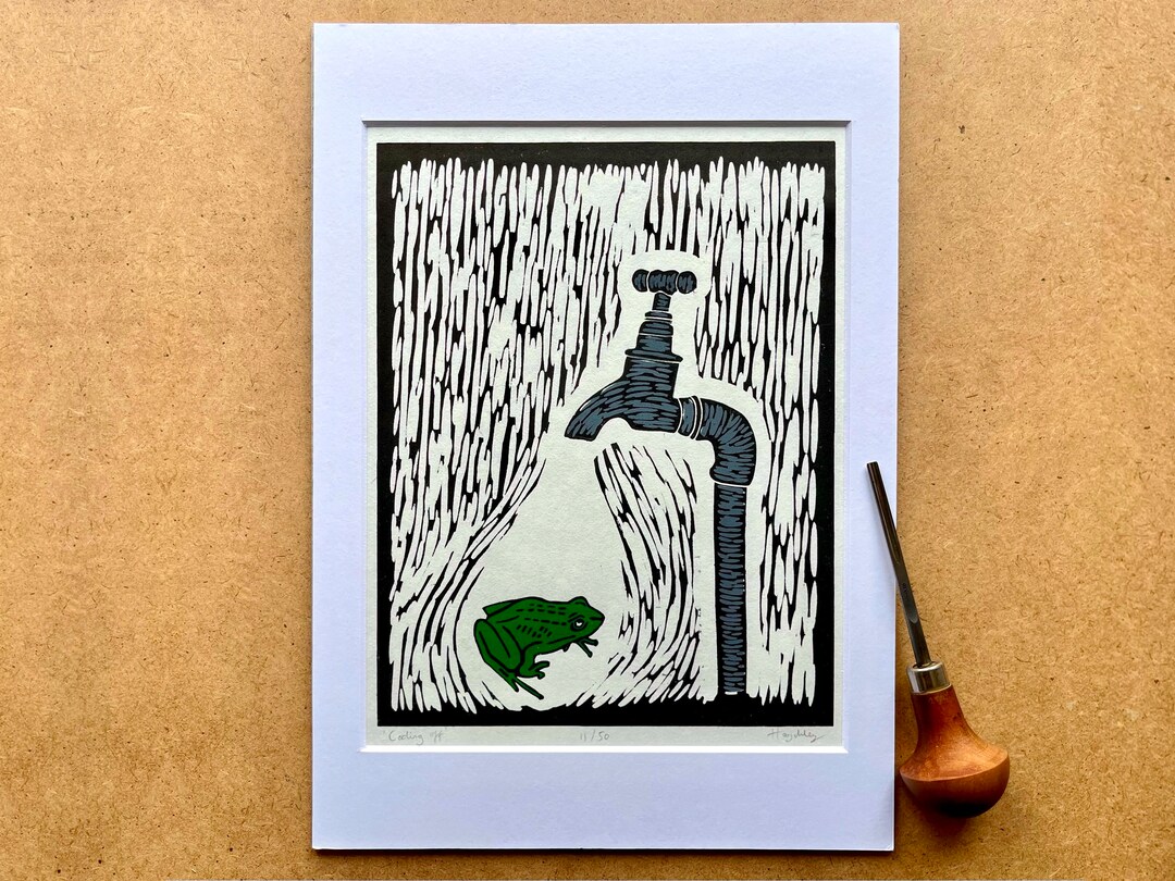 Linocut Print cooling Off Original Lino Print Limited Edition Nature ...