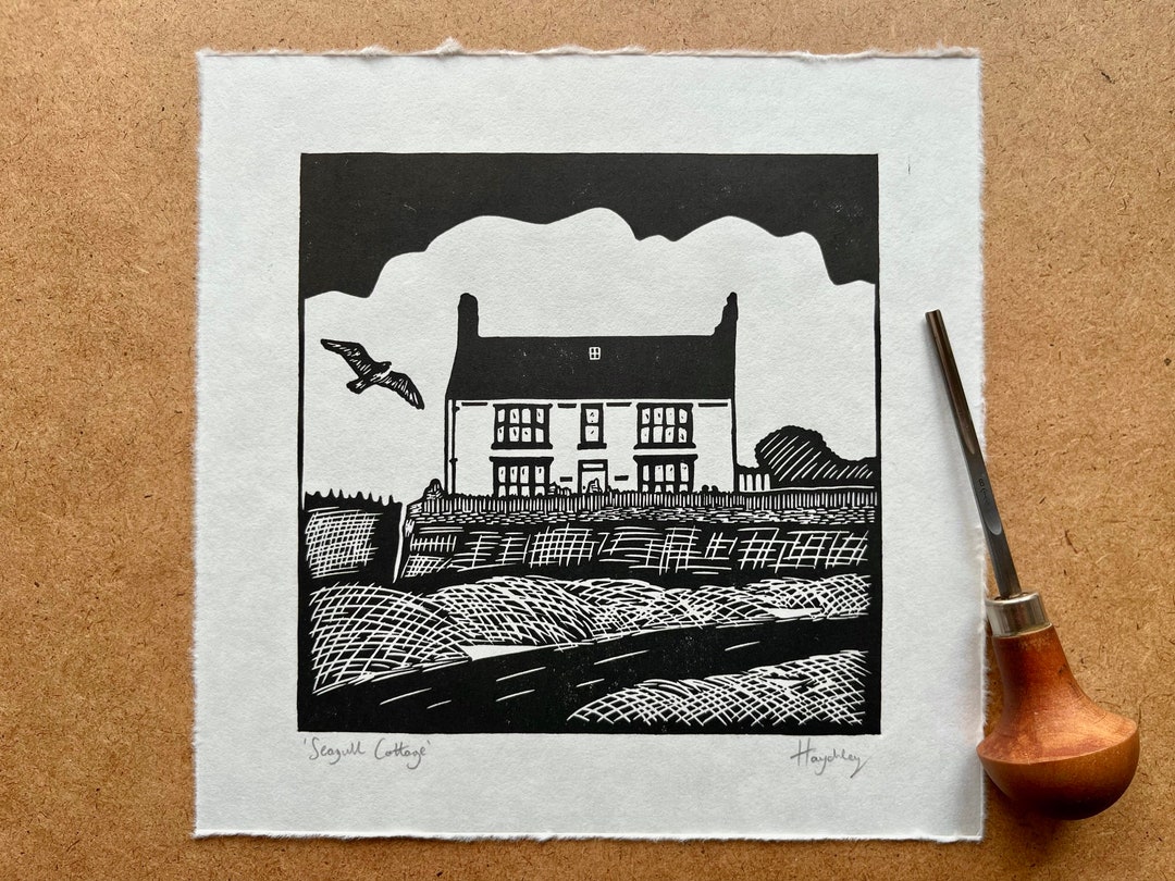 Linocut Print 'seagull Cottage' Original Lino Print Coastal Holiday ...