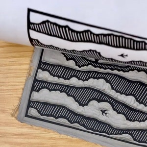 Linoprint Mini 'clouds' Original Linocut Print Block Moon Landscape ...