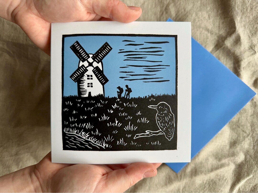 Norfolk Broads Windmill Hiking Linocut Recycled Greeting Card - Etsy