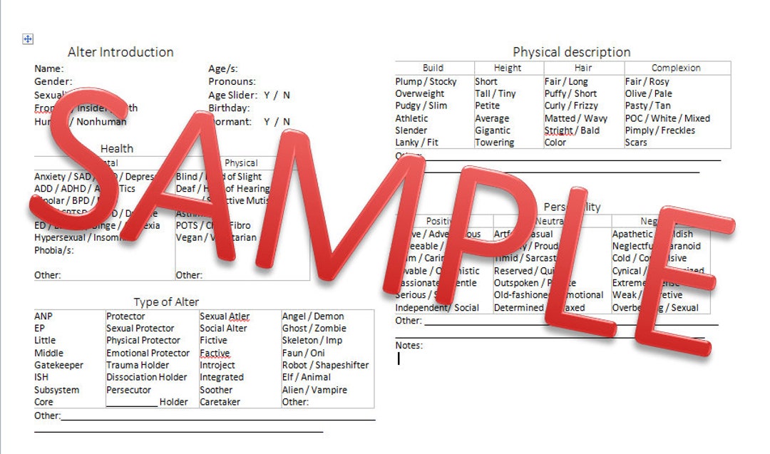 DID/OSDD System Folder Sheets [dissociative Identity Disorder ...