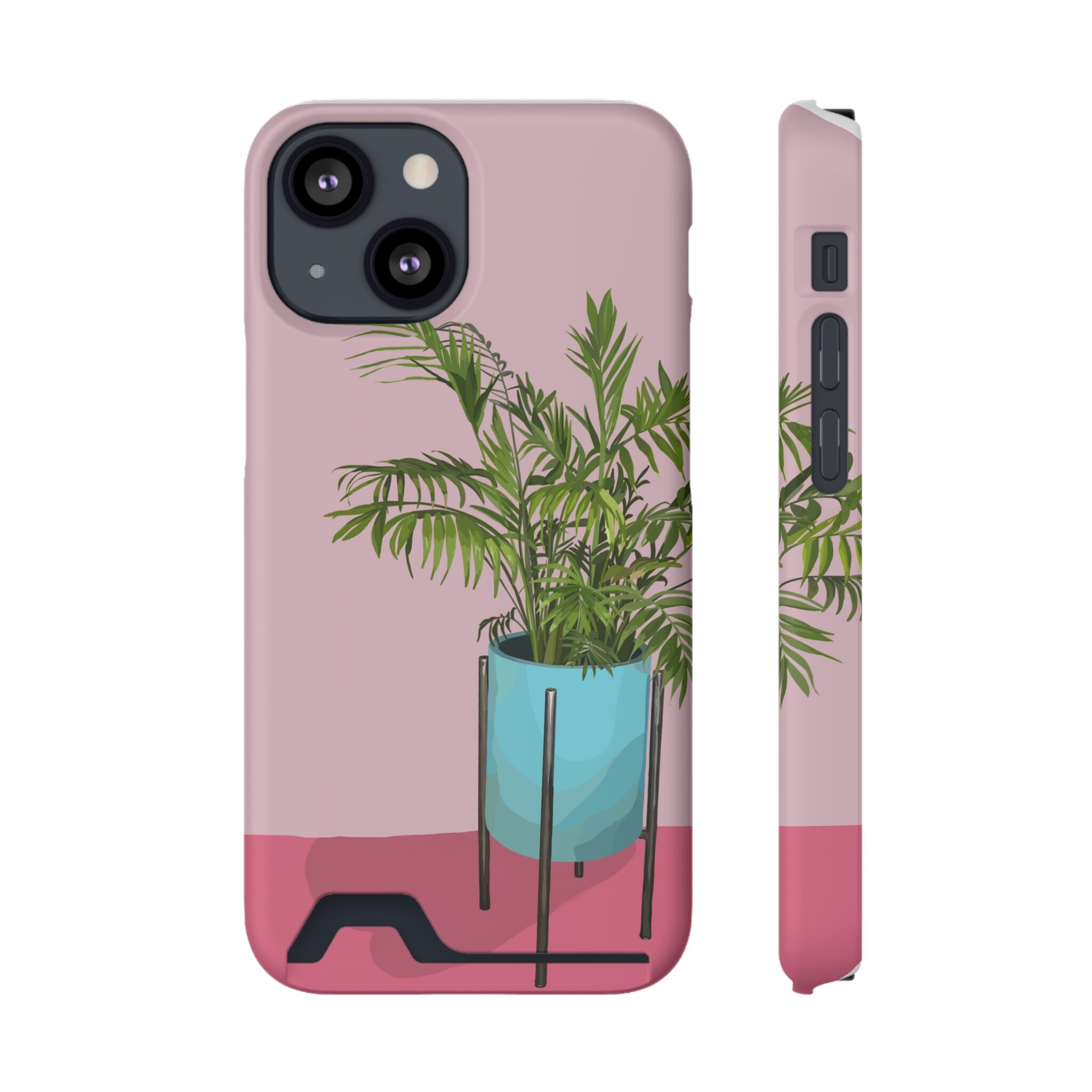 Mid-century Palm Pink Phone Case With Card Holder Girls Phone Cases ...