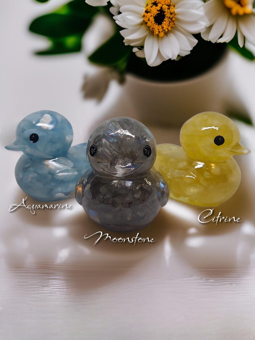 Set of 3 Healing Crystals in Resin Olllllo Ducks Ceramic Coated With ...