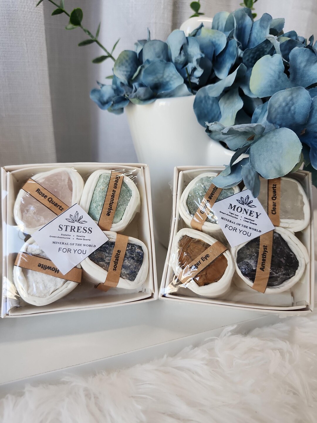 Crystal Gift Box Set of 4 Small Rough Stone | Love | Luck | Money | - 8 ...