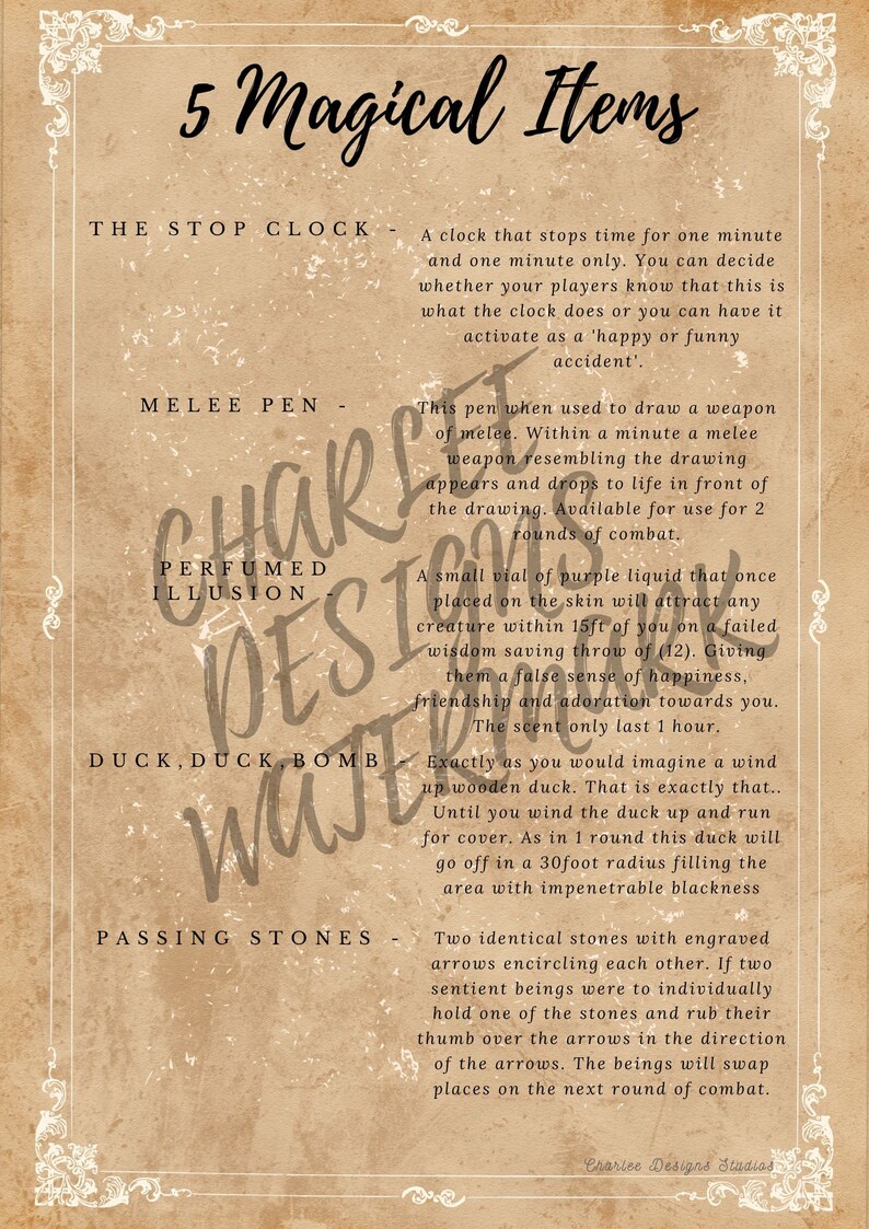 Lista de objetos mágicos imprimibles para tu juego de rol DND - Etsy México