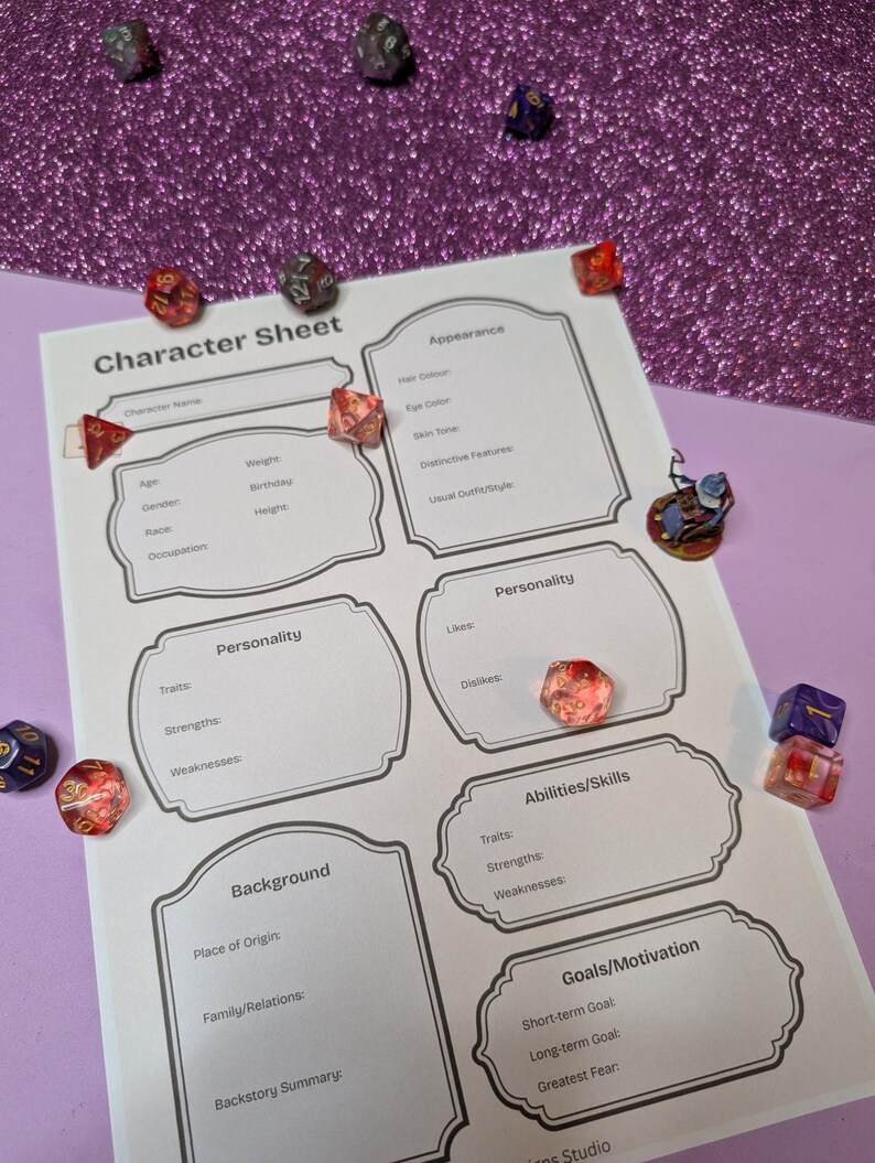 Printable Character Sheet in Portrait - DND / Dungeons / TTRPG - Etsy
