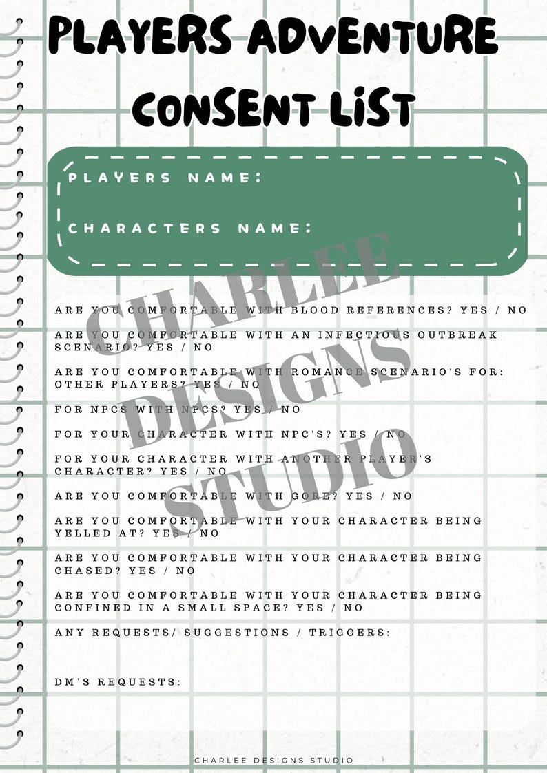 Printable Simple, Green RPG Player Consent List - DND Session 0/1 (PDF) - Etsy