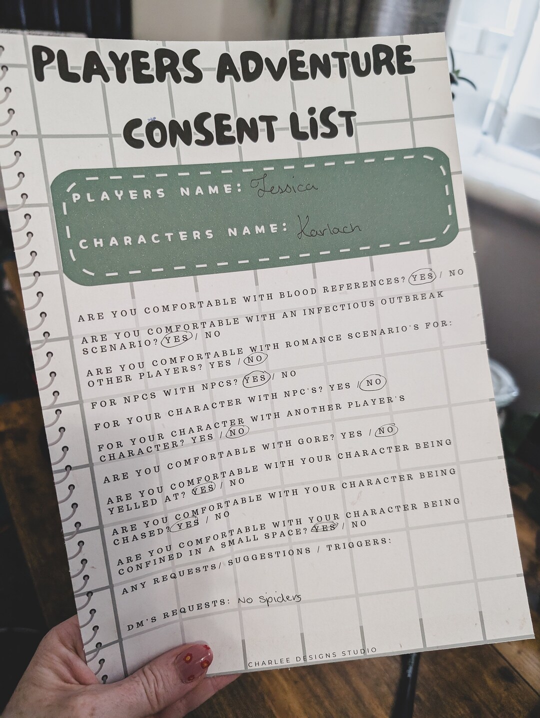 Printable Simple, Green RPG Player Consent List - DND Session 0/1 (PDF ...