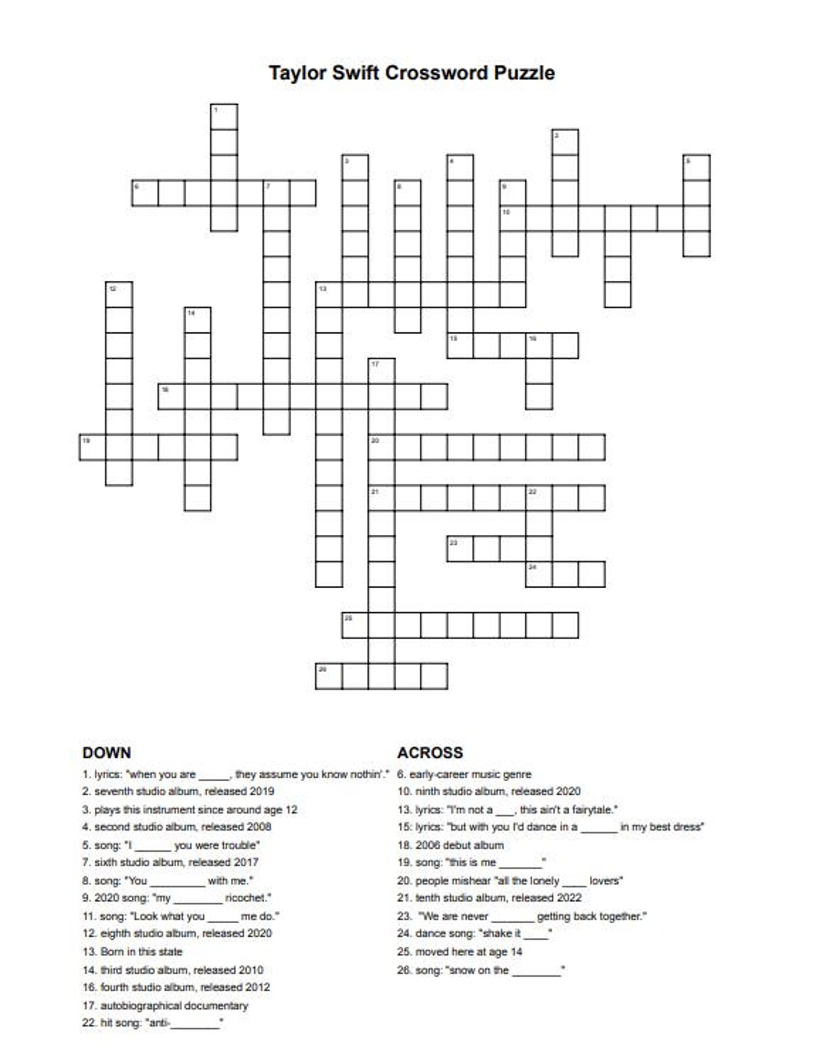 35 Printable Music Word Searches and 2 Music Crossword Puzzles for ...
