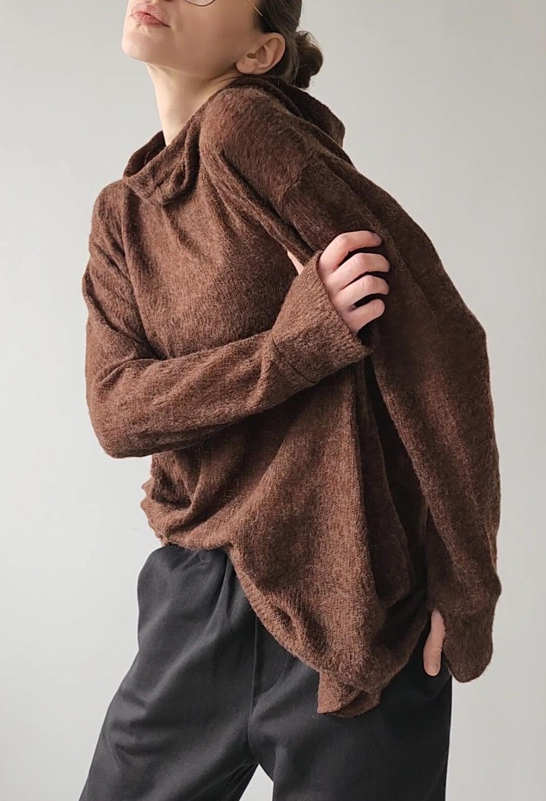 Oversized Wool Blend Knit Hoodie: Openwork Texture, Thumbhole Cuffs - Etsy