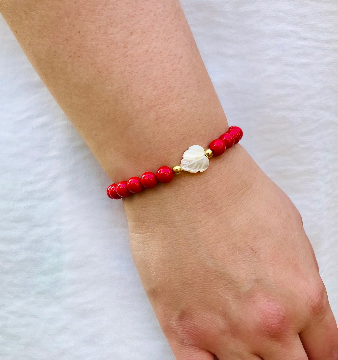 Red Coral Bracelet - Natural Coral Bracelets - Bead Bracelet- Gemstone ...