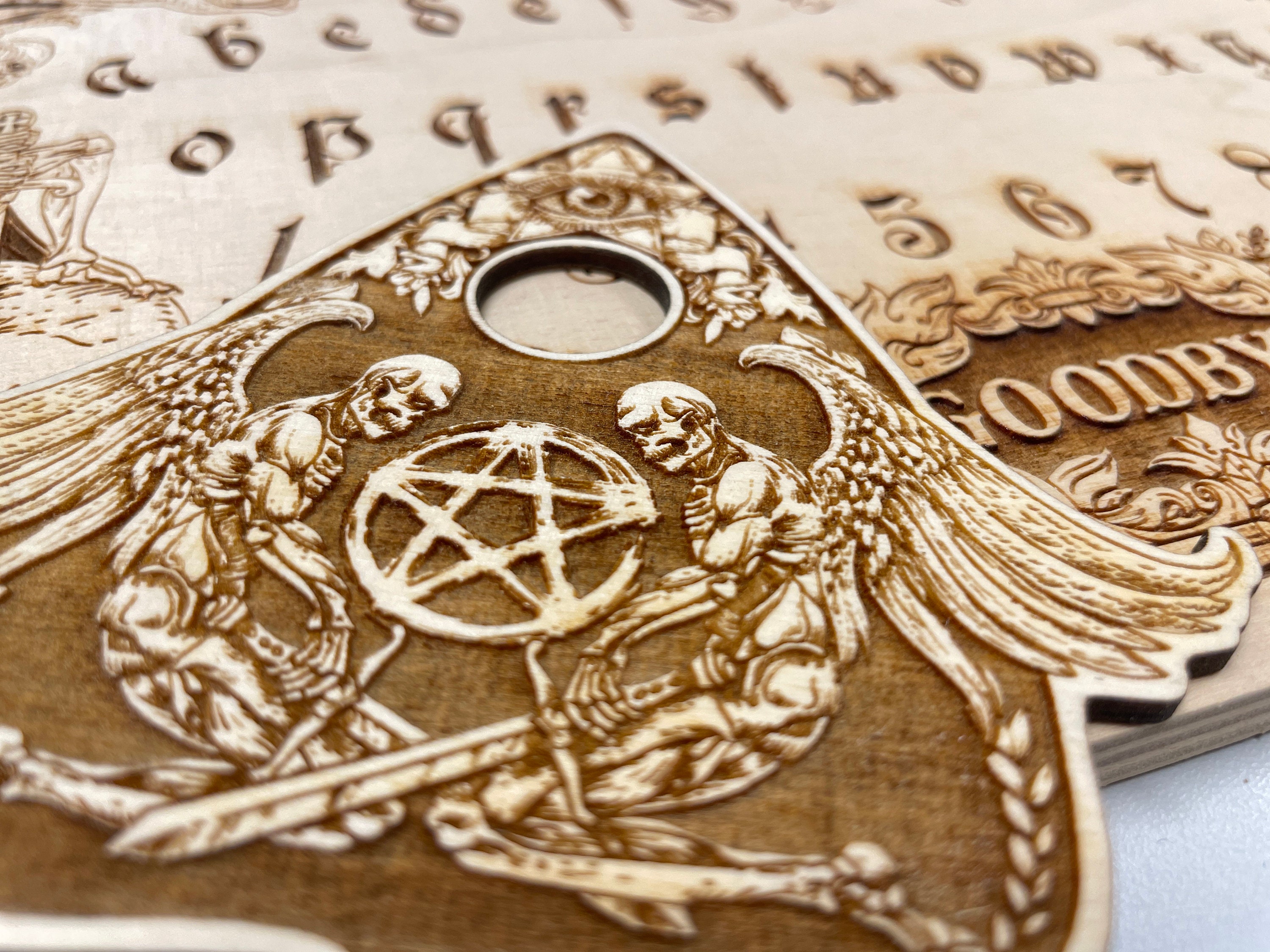 Ouija Board With Demons and Skulls Engraved on Wood , Wooden Spirit ...