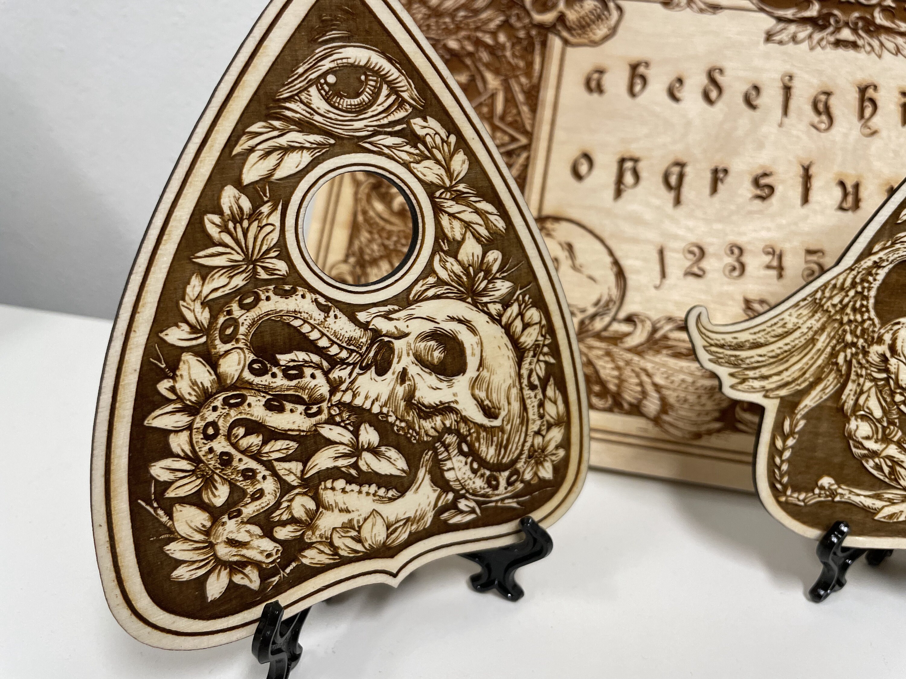 Planchette , SET OF 3 for Ouija Board With Demons and Skulls Wooden ...